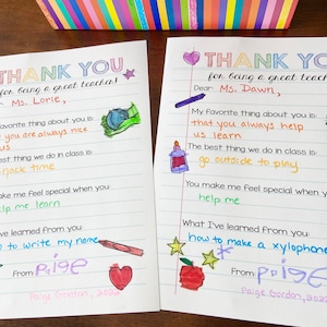 Preschool/kindergarten Teacher Appreciation Note -- Fill-in-the-blank ...