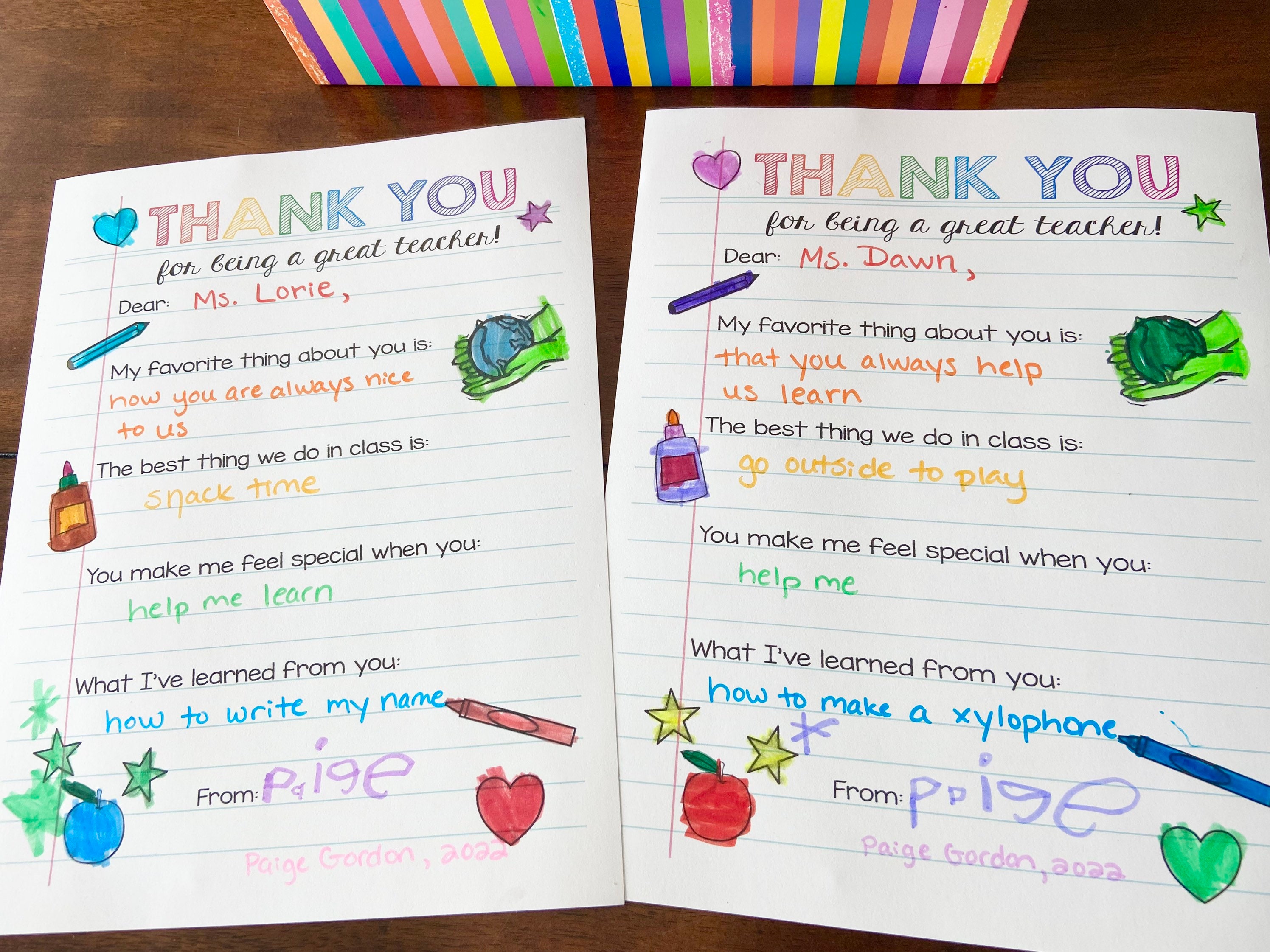 Preschool/kindergarten Teacher Appreciation Note - Etsy