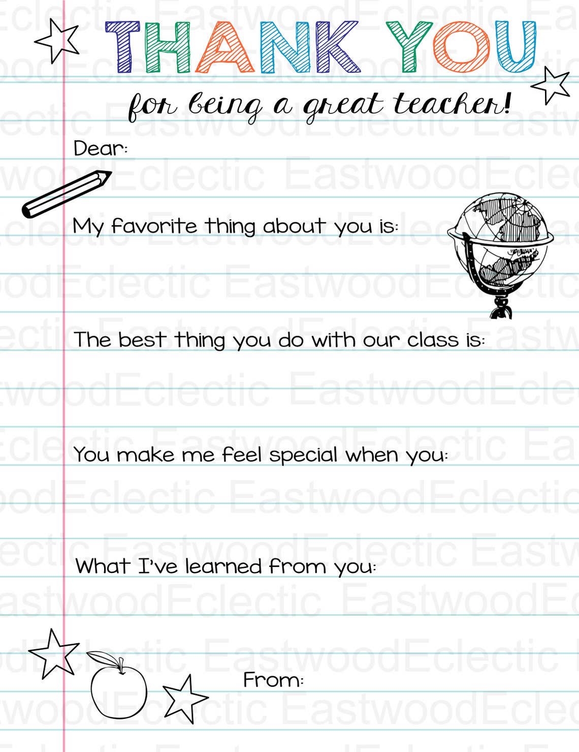 Teacher Appreciation Thank You Note Fill-in-the-blank - Etsy