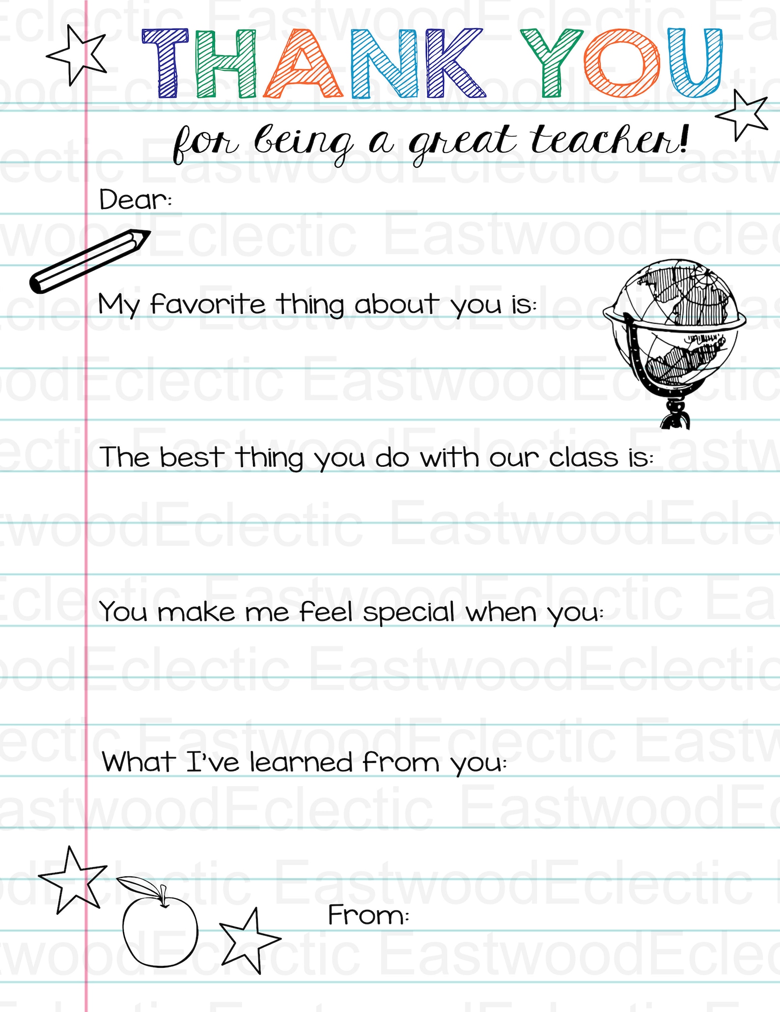 Teacher Appreciation Thank You Note -- Fill-in-the-blank -- Teacher ...