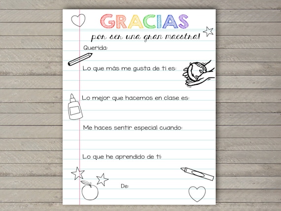 SPANISH Preschool/kindergarten Teacher Appreciation Note | Etsy