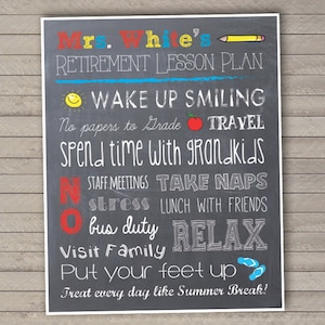Teacher Retirement Chalkboard Printable (2) -- Retirement Gift -- Print ...