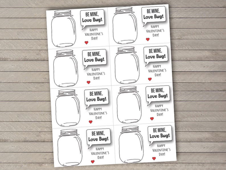 Love Bug Valentines -- DIY Printable Valentines -- 8 per Page ...