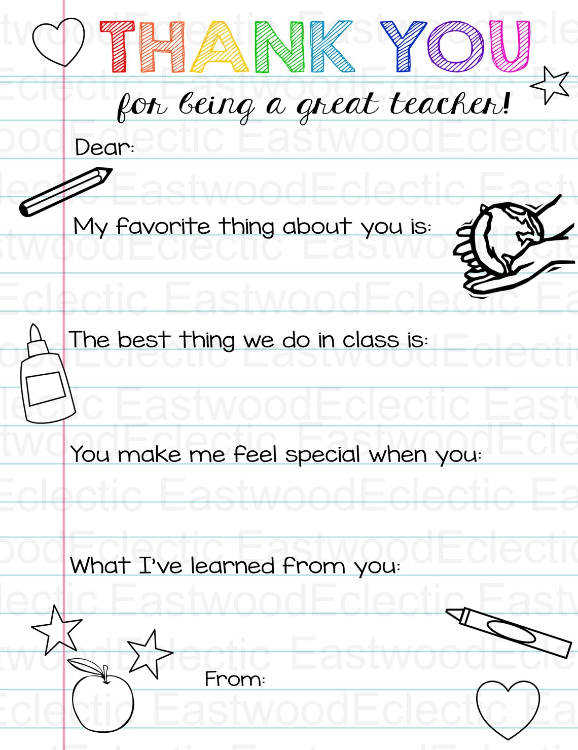 Preschool/kindergarten Teacher Appreciation Note - Etsy