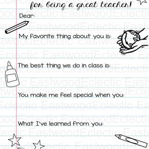 Preschool/kindergarten Teacher Appreciation Note -- Fill-in-the-blank ...