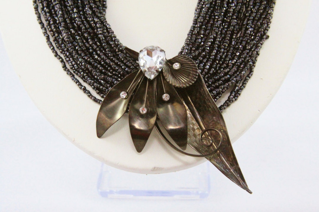 Micro Bead Necklace With Modern Brood Pendant Laguna - Etsy