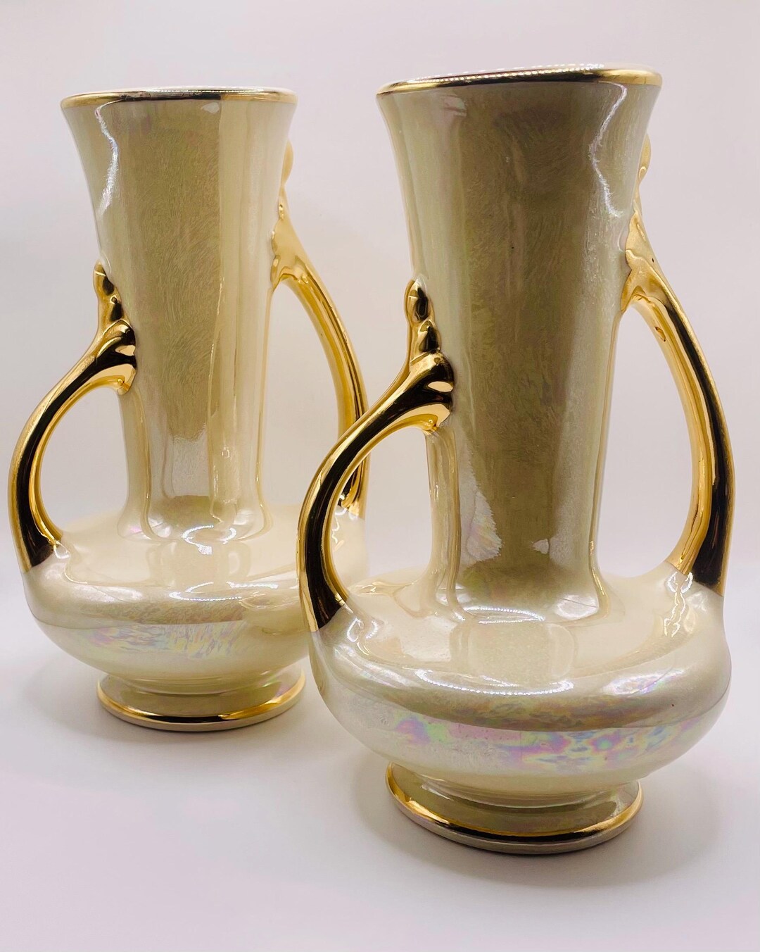 Pair of Vintage Mid-century Hollywood Regency Ceramic Statement Vases ...