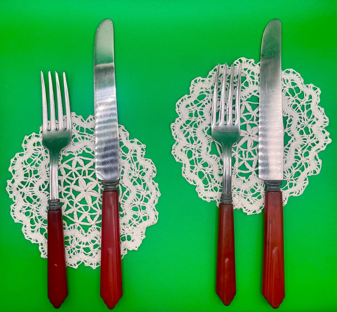Vintage Red Bakelite Flatware Set - Etsy