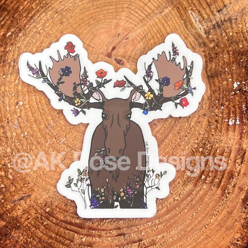 Floral Moose Vinyl Sticker 2 Water Bottle Sticker - Etsy