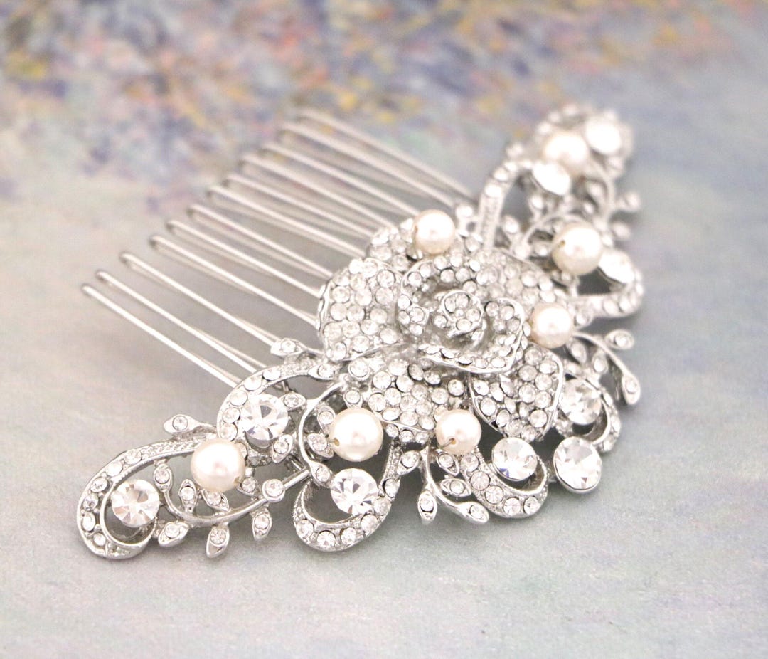 Silver Crystal Bridal Hair Comb, Freshwater Pearl Wedding Headpiece ...