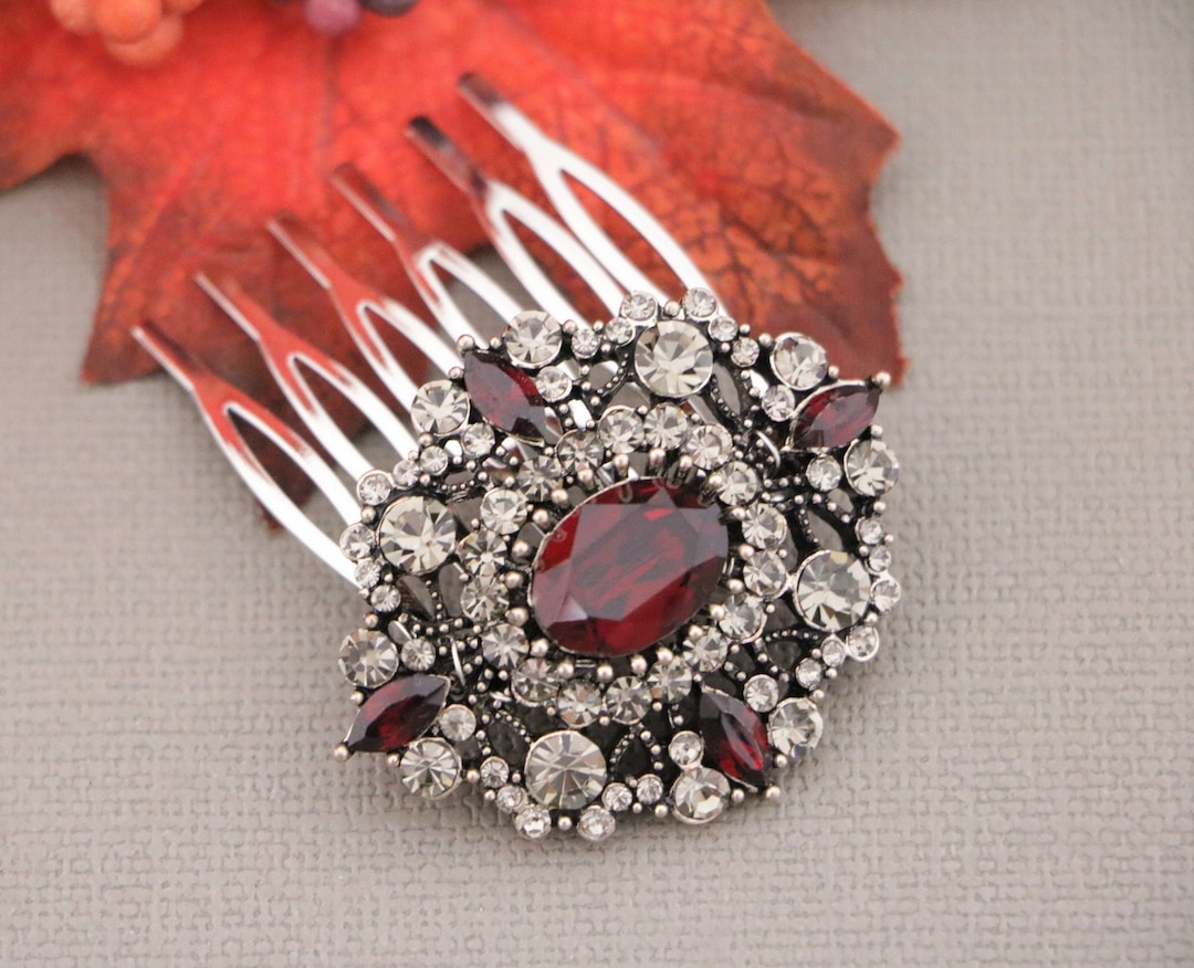 Bridal Side Headpiece Ruby Hair Jewelry Red Rhinestone Hair Comb Bridal ...