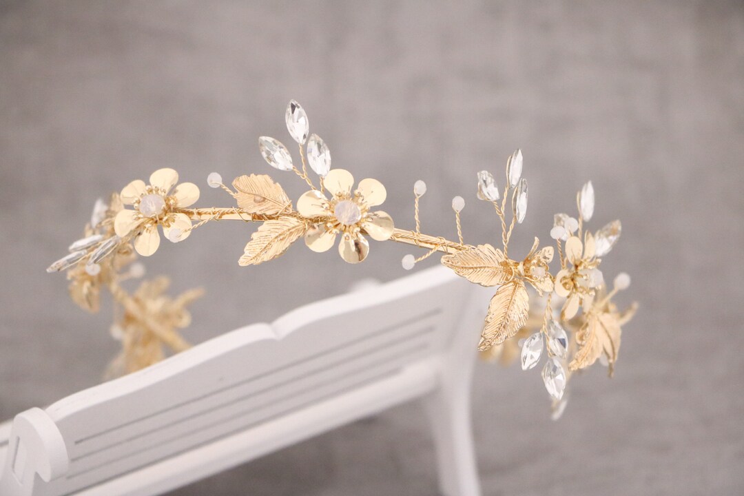 Gold Bridal Headband Side Bridal Hair Band Crystal Headband Wedding ...