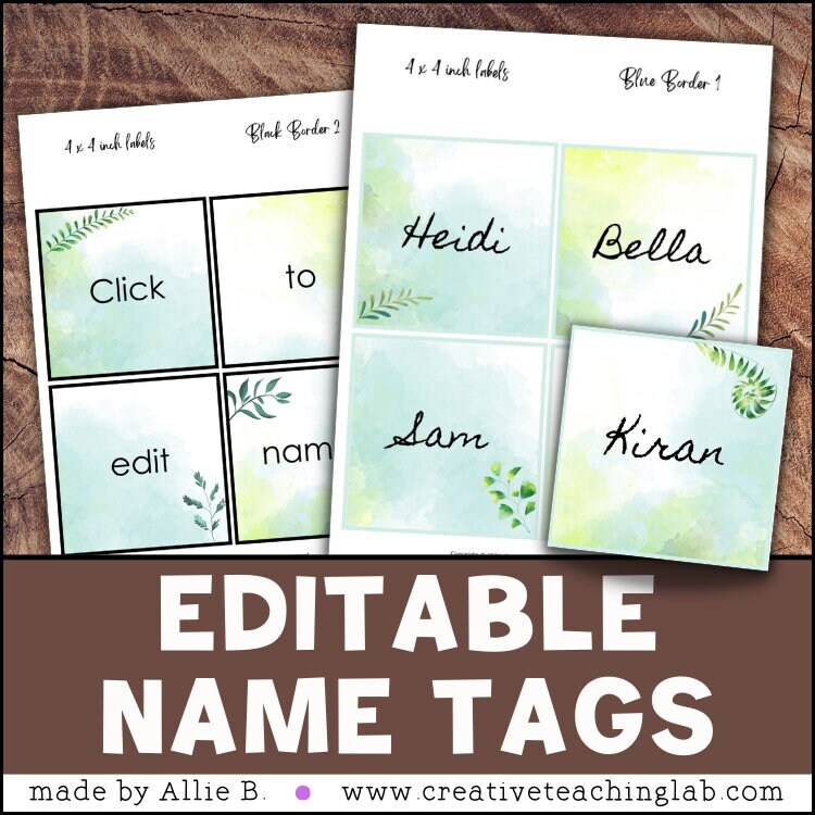 Editable Nature Student Desk Square Name Tag Template Labels Classroom ...