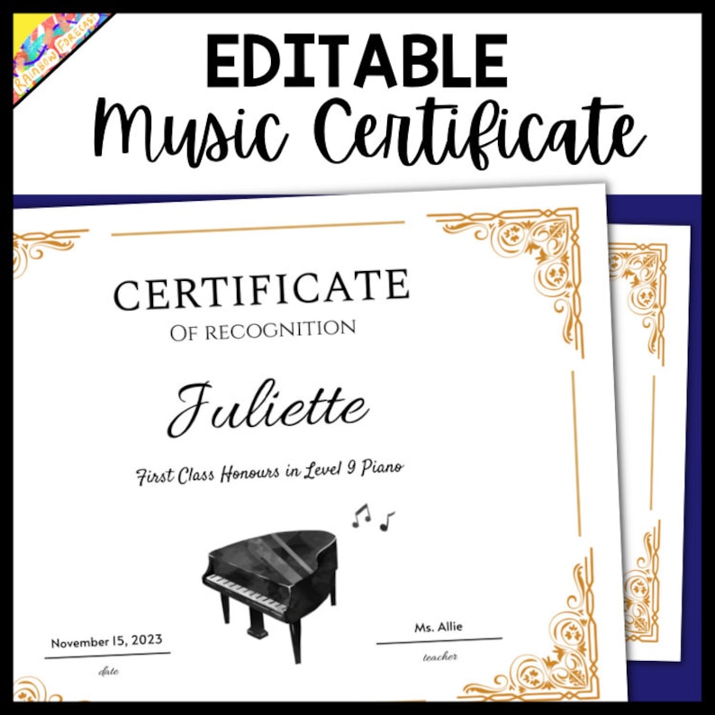 EDITABLE Piano Recital Music Certificate Concert Template Printable DIY ...