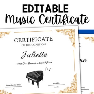 EDITABLE Piano Recital Music Certificate Concert Template - Printable ...