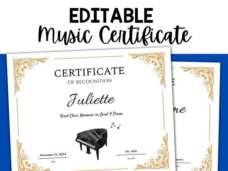 EDITABLE Piano Recital Music Certificate Concert Template - Printable ...