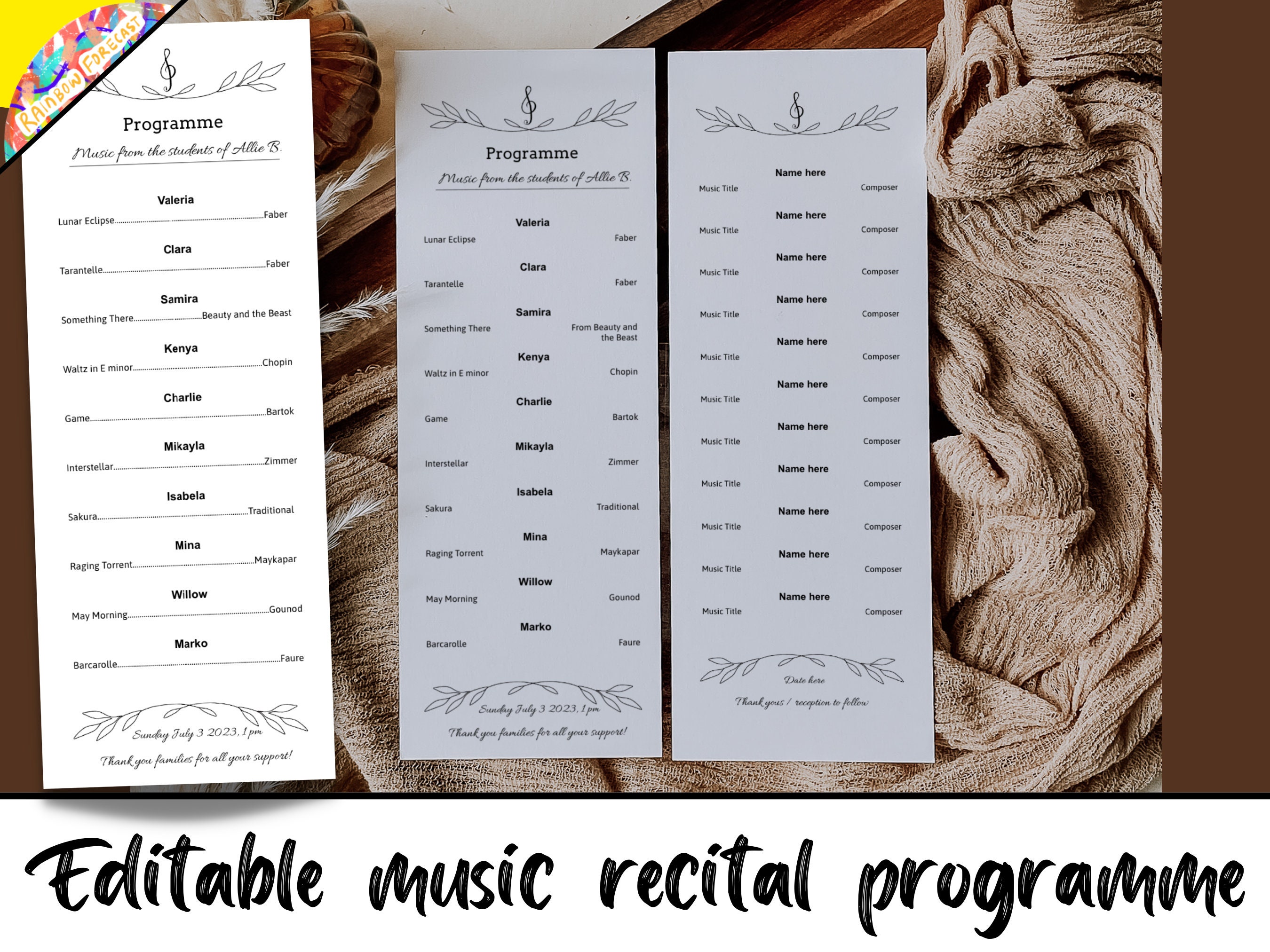 EDITABLE Music Recital Program Tall Brochure Template for Piano Recital ...
