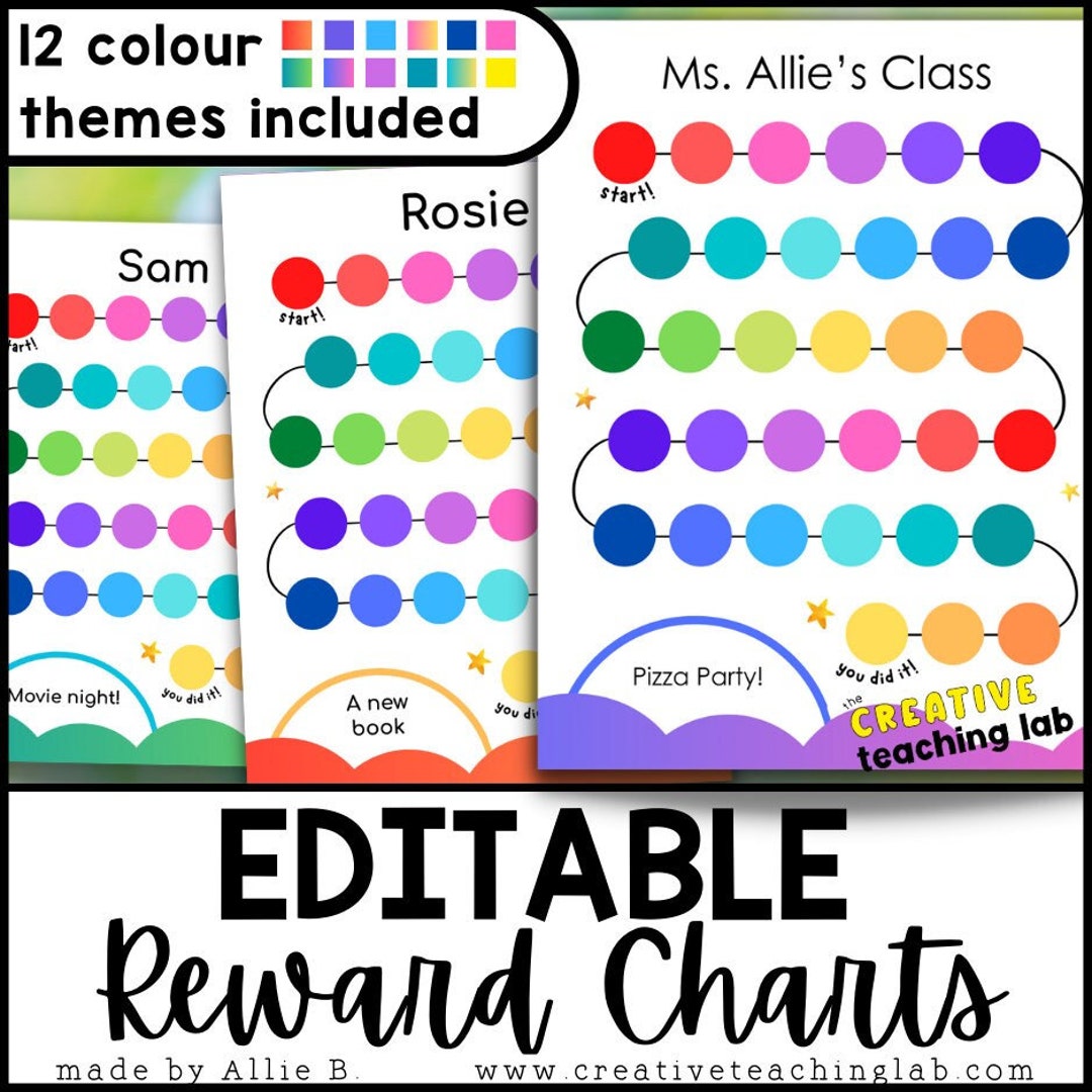Editable Positive Behaviour Reward Chart, Printable Rainbow Sticker ...