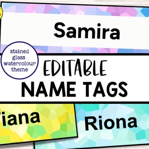 Watercolour Glass Editable Student Desk Name Tags Template - Etsy