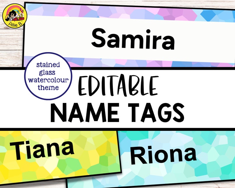 Watercolour Glass Editable Student Desk Name Tags Template - Etsy