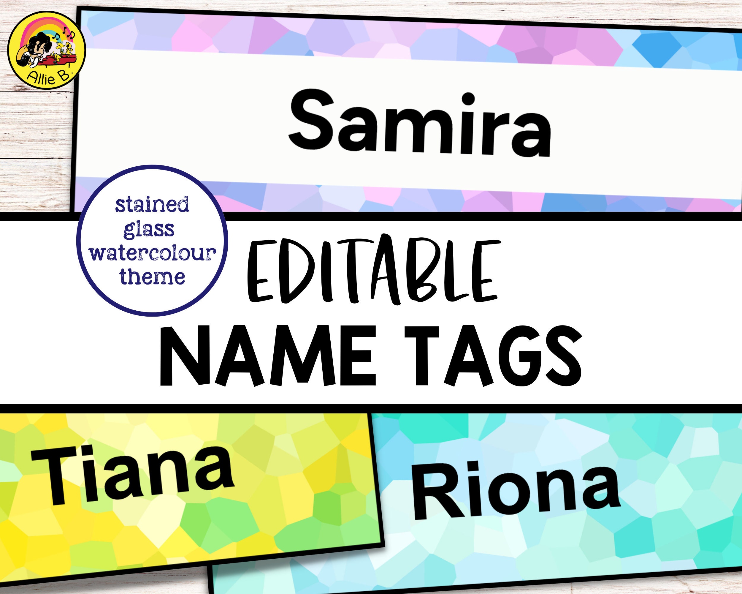 Watercolour Glass Editable Student Desk Name Tags Template - Etsy