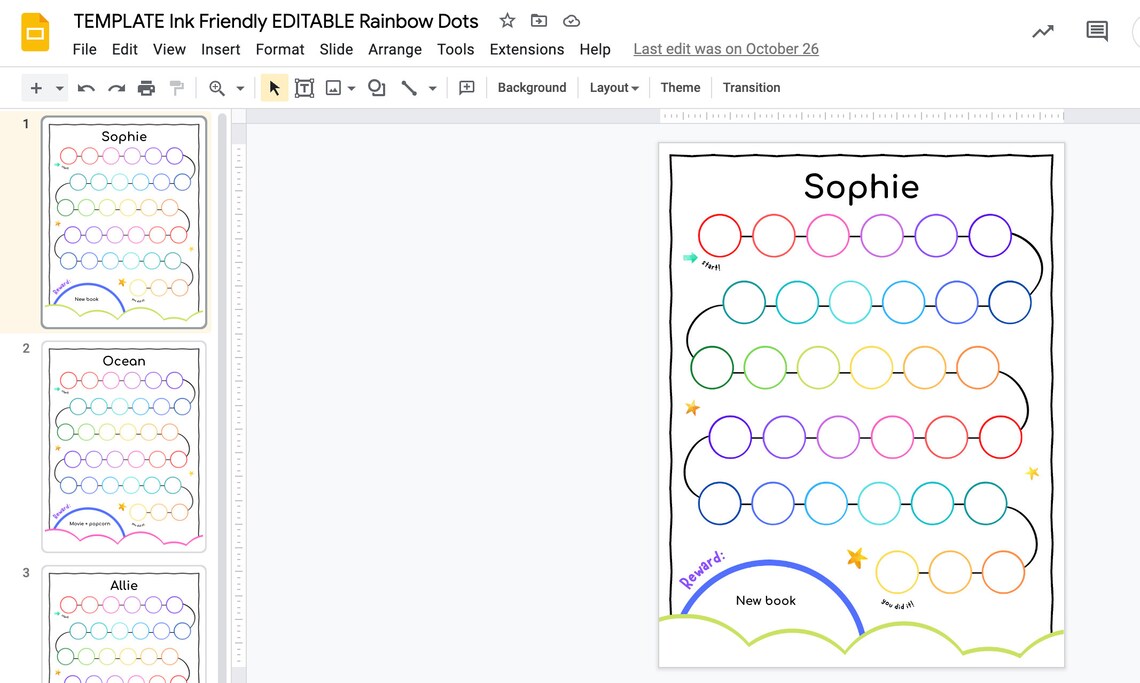 Editable Rainbow Reward Chart, Printable Digital, Rainbow Sticker Chart ...