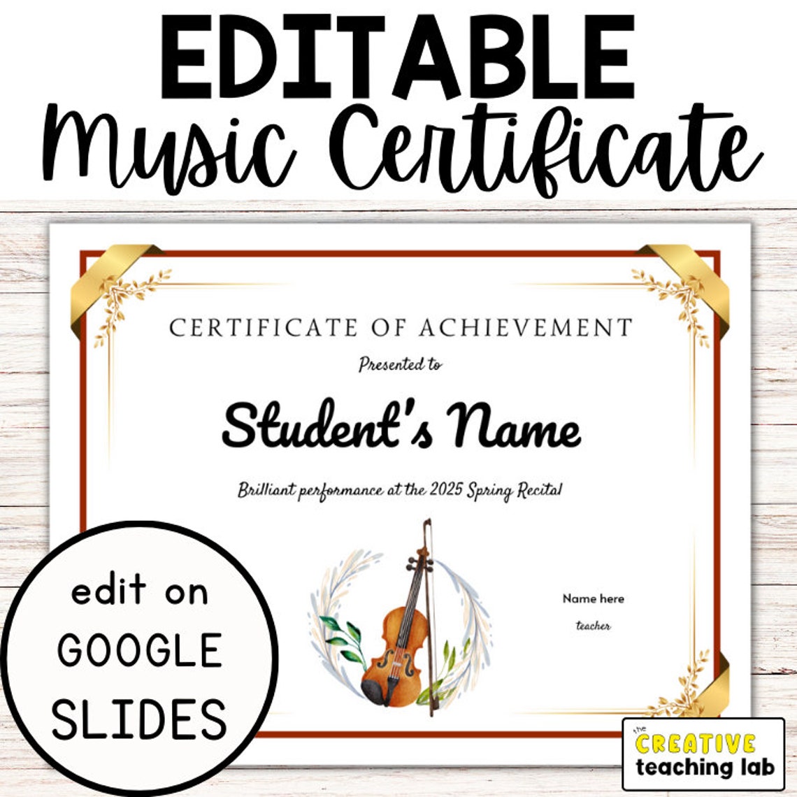 Music Recital Certificate EDITABLE Template for Violin Recital Music ...