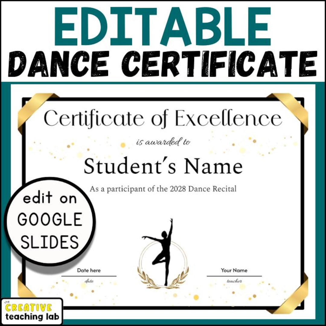 Editable Dance Recital Certificate Template Printable Dancing Award for ...