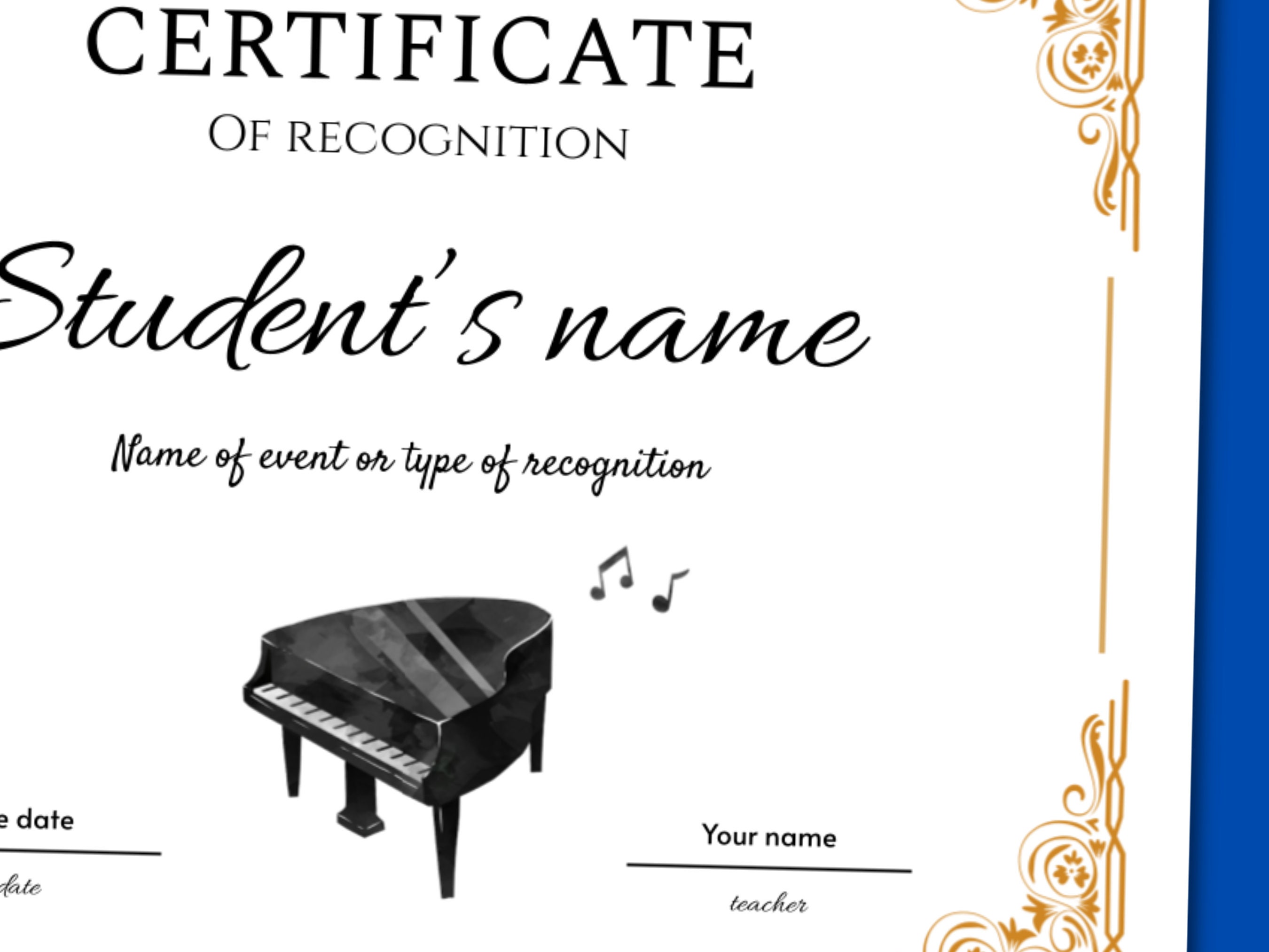 Music Recital Certificate EDITABLE Template for Piano Recital Music ...