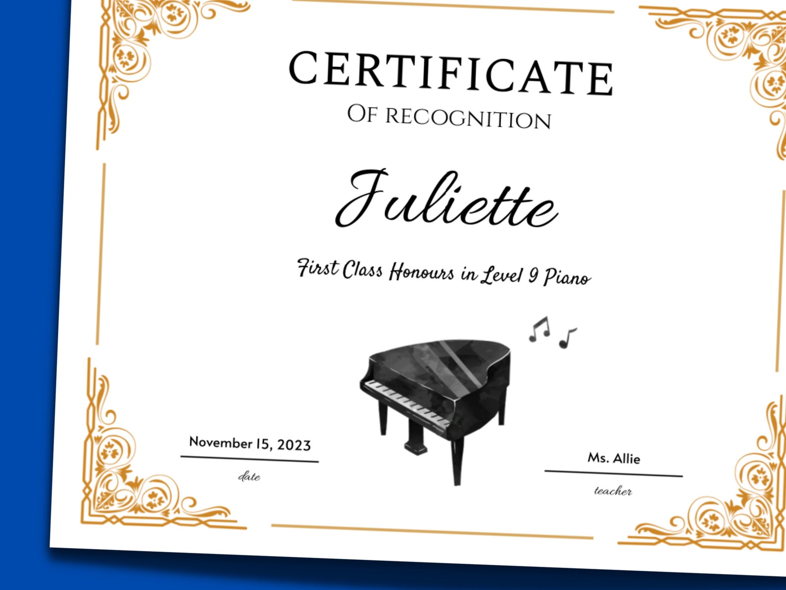 Music Recital Certificate EDITABLE Template for Piano Recital Music ...