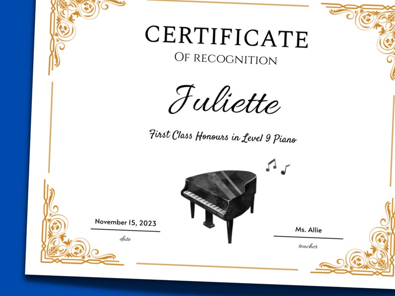 Music Recital Certificate EDITABLE Template for Piano Recital Music ...