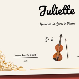 Music Recital Certificate EDITABLE Template for Violin Award Printable ...