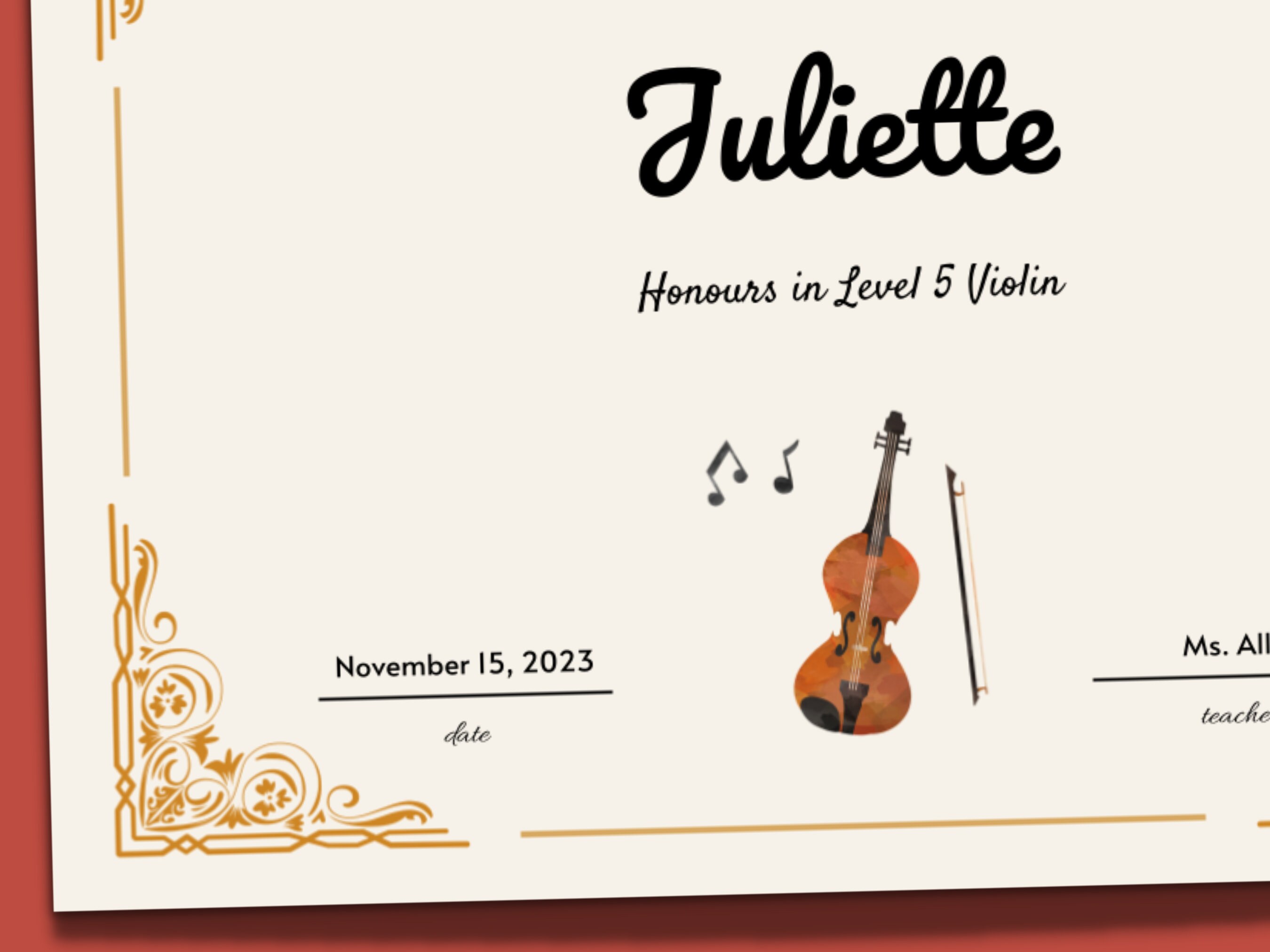 Music Recital Certificate EDITABLE Template for Violin Award Printable ...