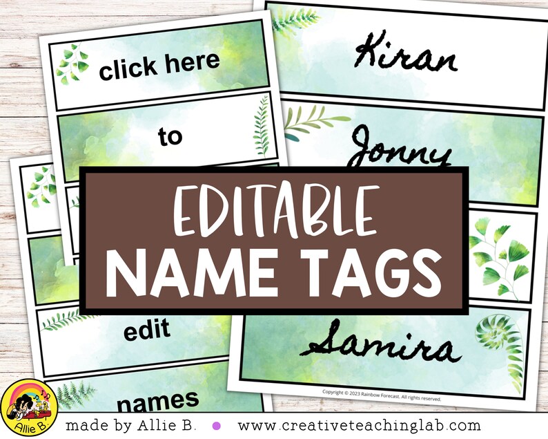 Editable Nature Student Desk Name Tags Name Plate Labels Classroom ...