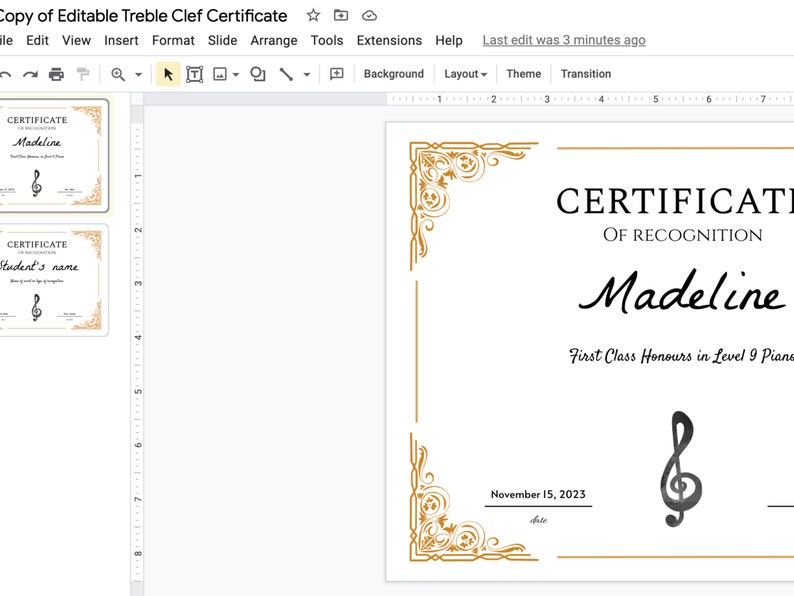 Editable Music Recital Certificate Template | Printable Music Award for ...