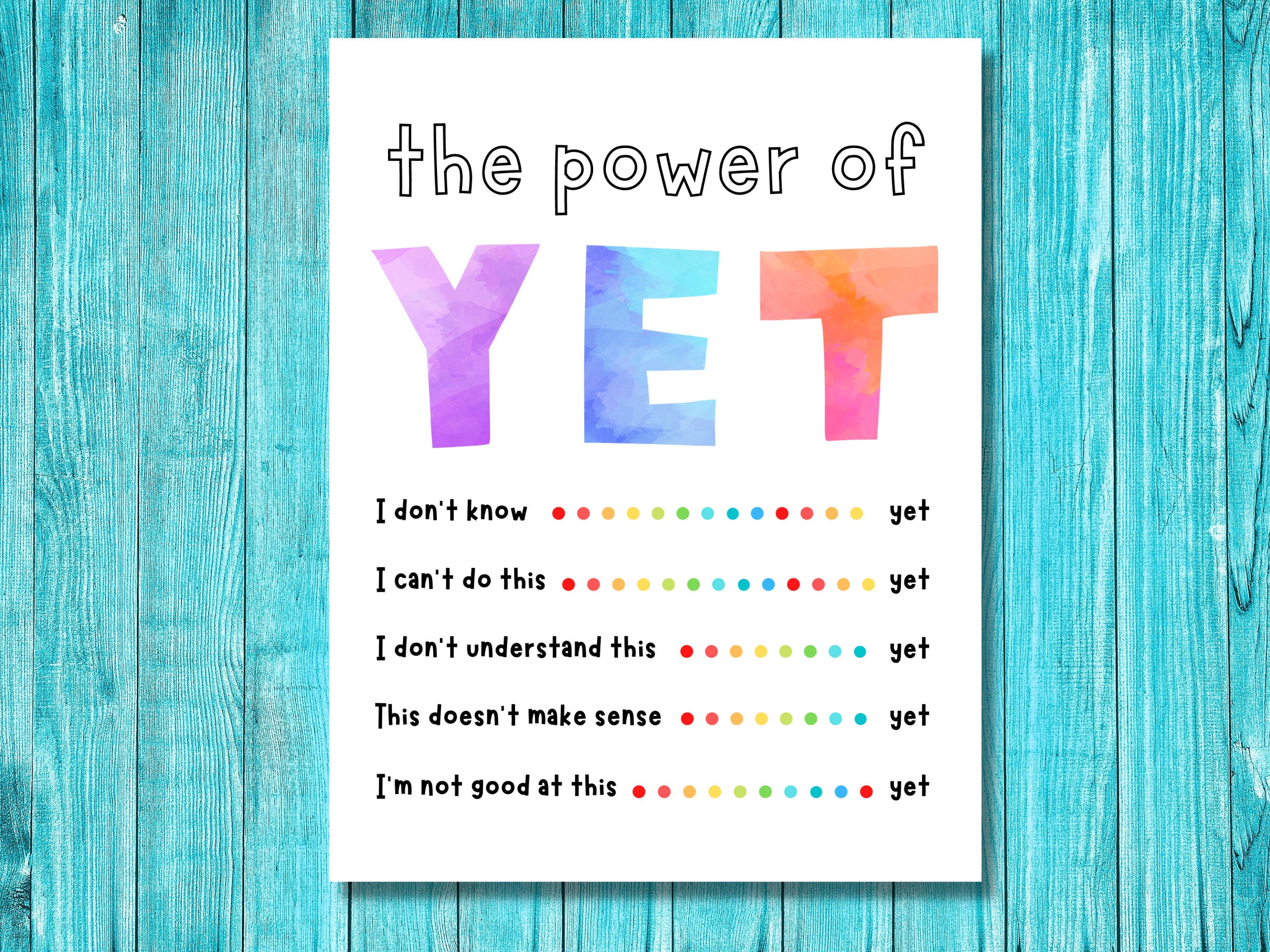 The Power of yet Poster Positive Growth Mindset Poster Inspirational ...