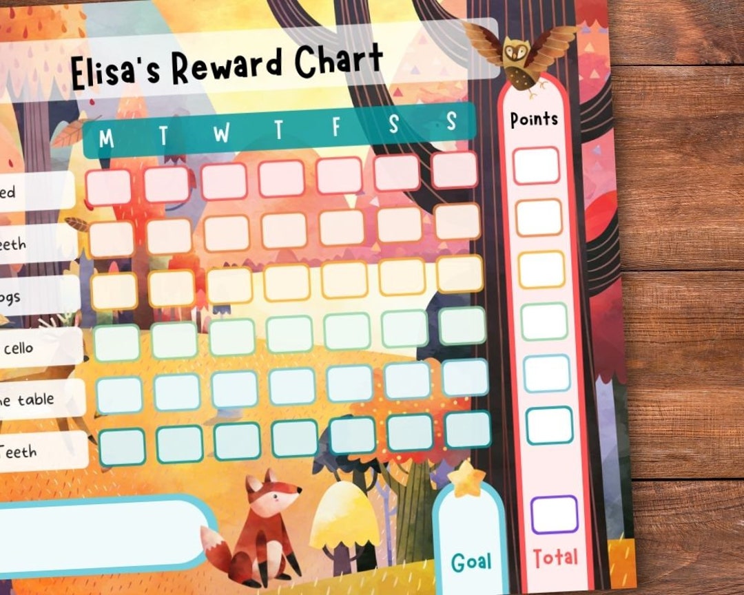 EDITABLE Woodland Daily Kids Chart Personalized Habit Chore - Etsy