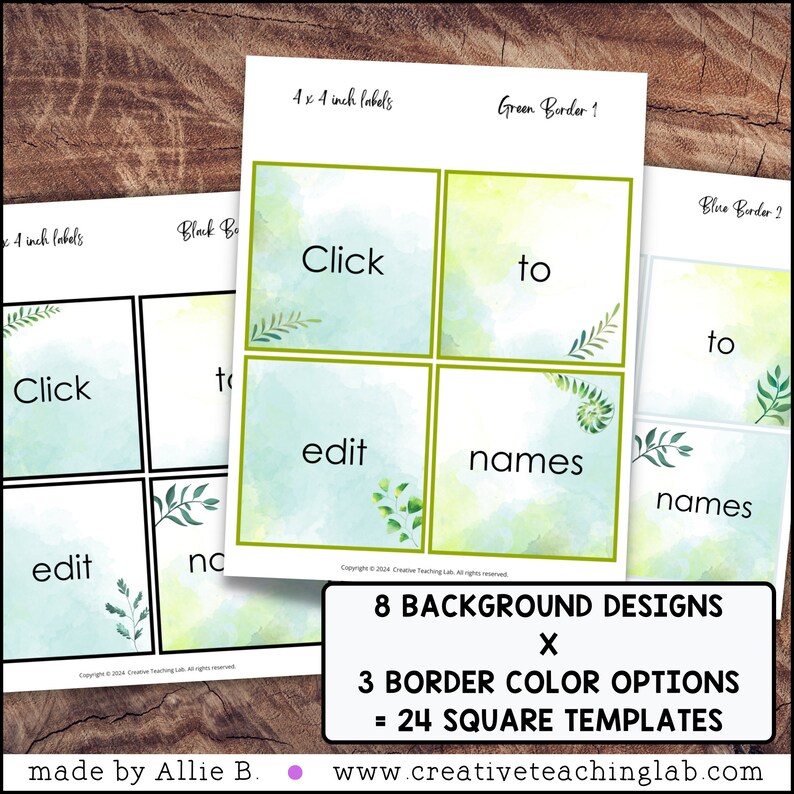 Editable Nature Student Desk Square Name Tag Template Labels Classroom ...