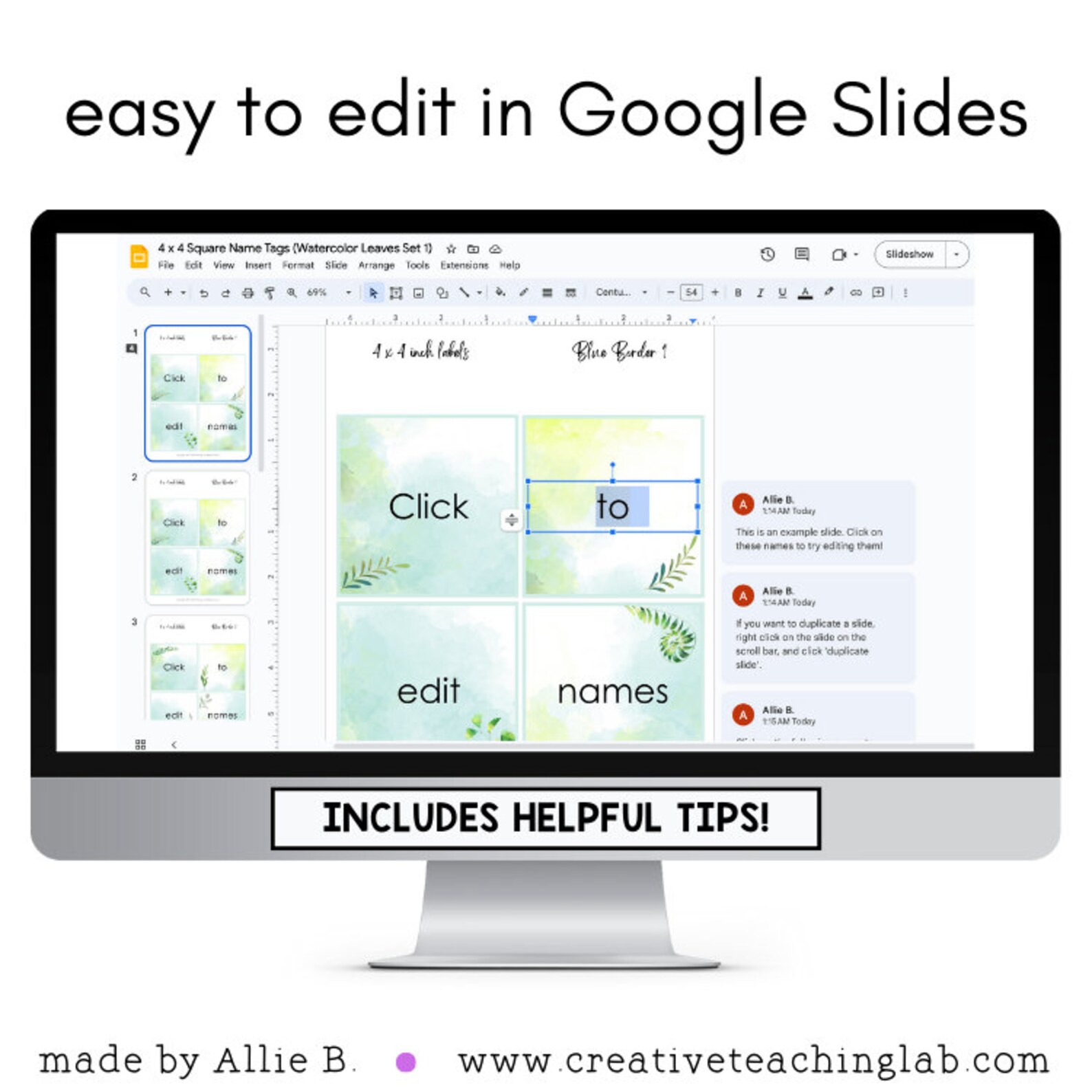 Editable Nature Student Desk Square Name Tag Template Labels Classroom ...