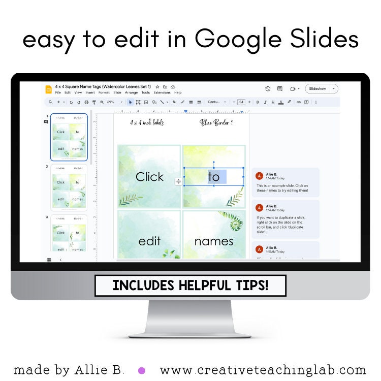 Editable Nature Student Desk Square Name Tag Template Labels Classroom ...