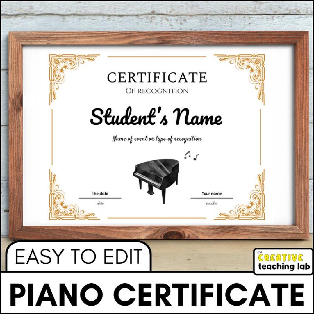 Music Recital Certificate EDITABLE Template for Piano Recital Music ...