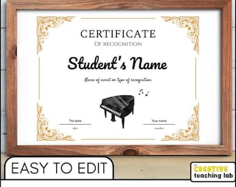 Music Recital Certificate EDITABLE Template for Violin Recital Music ...