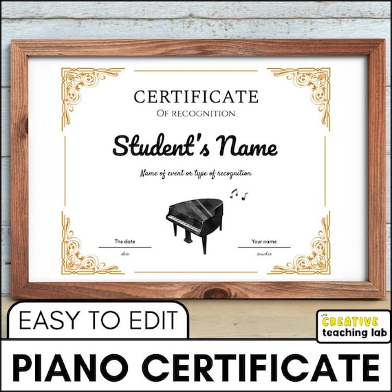 Piano Recital Certificate Of Excellencetemplate Piano Instrumental