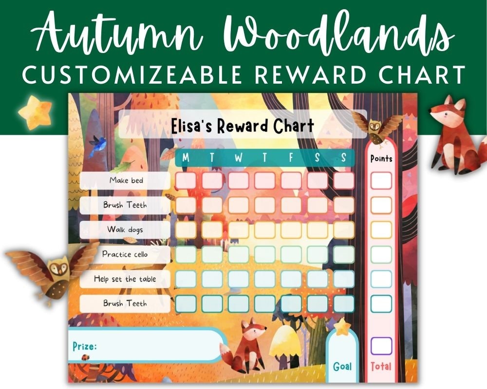 EDITABLE Woodland Daily Kids Chart - Personalized Habit Chore Schedule ...