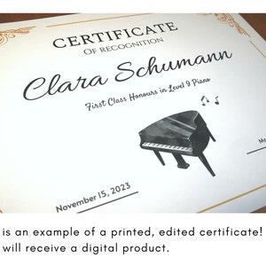 Music Recital Certificate EDITABLE Template for Piano Recital Music ...