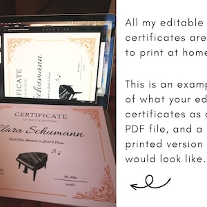 EDITABLE Piano Music Concert Recital Certificate Template - DIY 8.5 X ...
