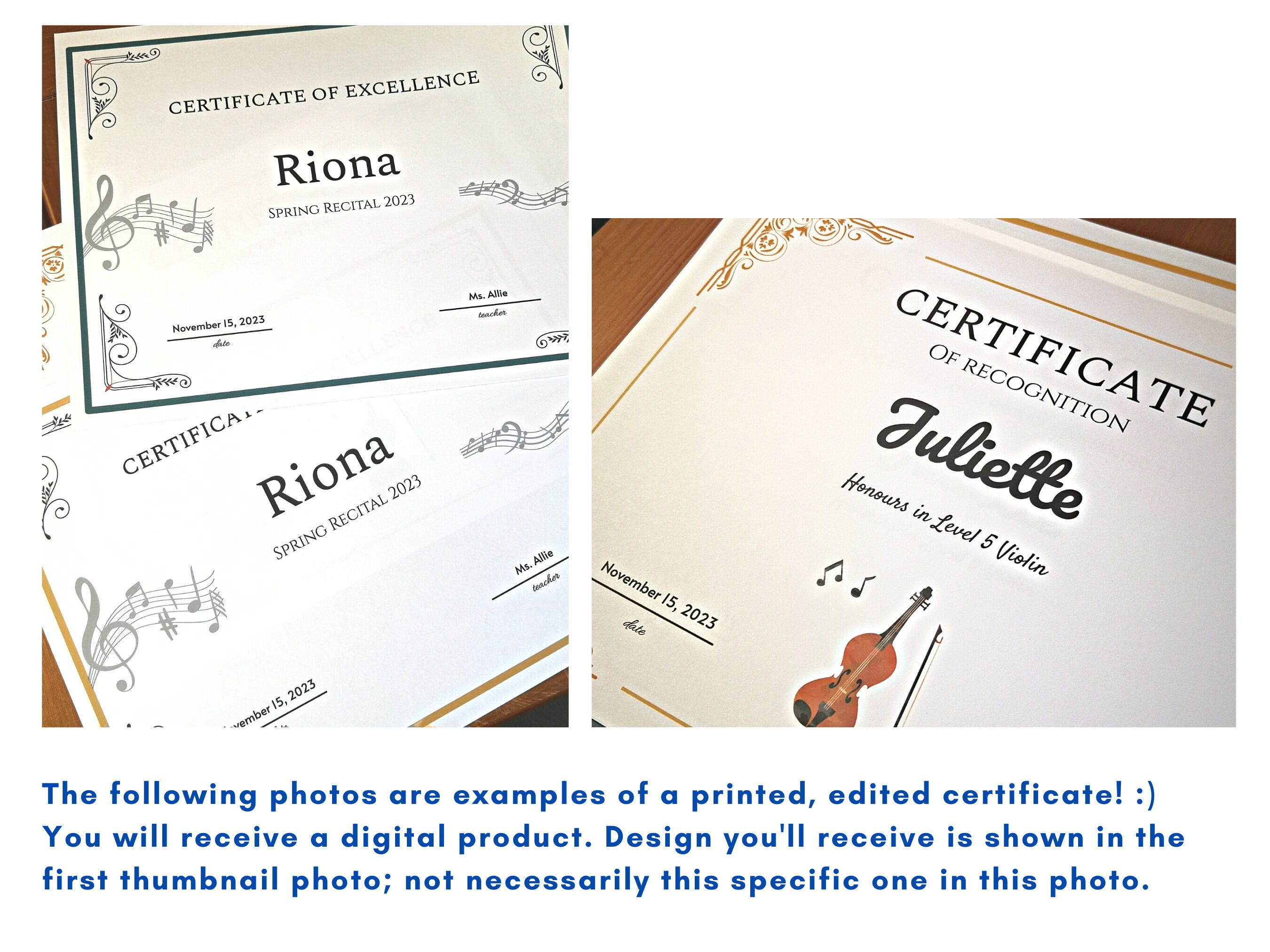 Editable Music Recital Certificate Template | Printable Music Award for ...