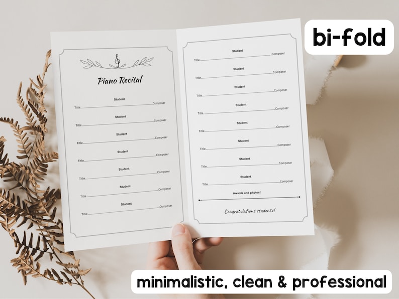 EDITABLE Music Recital Program Brochure Template for Piano Recital ...