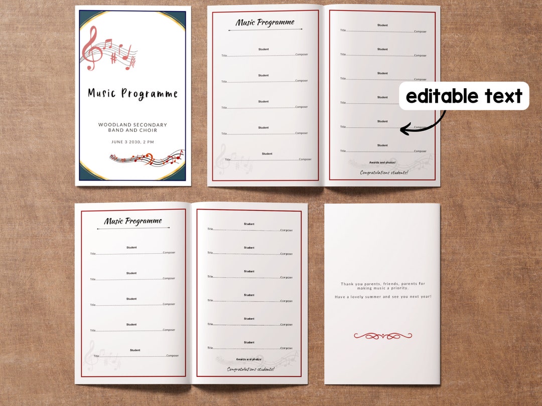 EDITABLE Music Recital Program Brochure Template for Band Voice Choir ...
