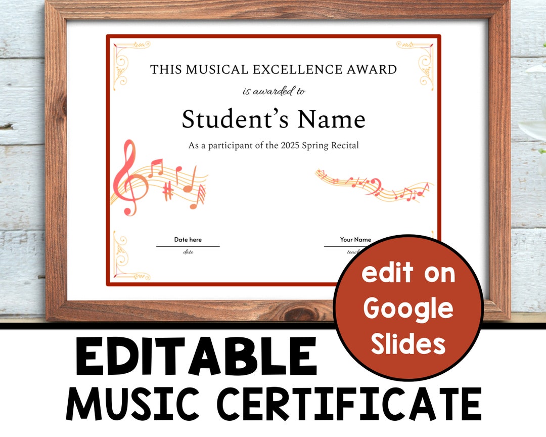 EDITABLE Piano Music Concert Recital Certificate Template - DIY 8.5 X ...